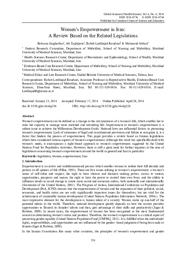 (PDF) Women's Empowerment in Iran: A Review Based on the Related Legislations