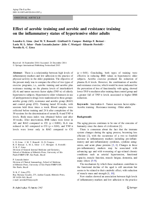 (PDF) Effect of aerobic training and aerobic and resistance training on the inflammatory status ...