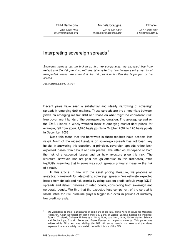 (PDF) Interpreting sovereign spreads