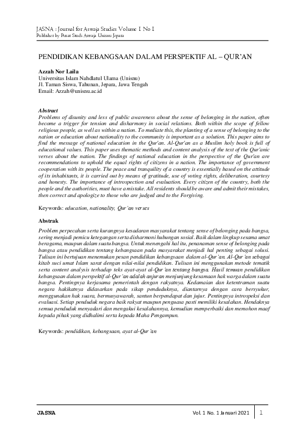 (PDF) Pendidikan Kebangsaan dalam Perspektif Al - Qur'an