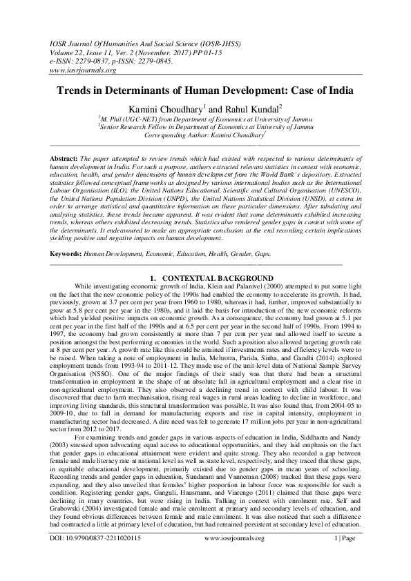 (PDF) Trends in Determinants of Human Development : Case of India