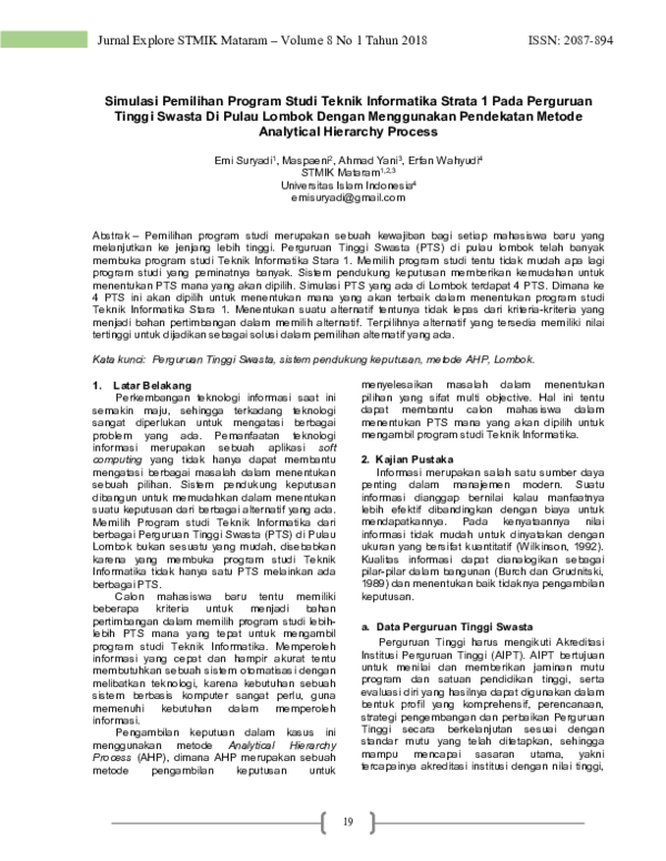 (PDF) Simulasi Pemilihan Program Studi Teknik Informatika Strata 1 Pada Perguruan Tinggi Swasta ...