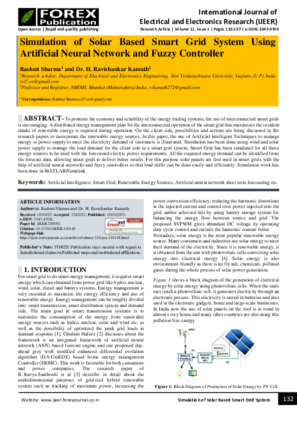 (PDF) Simulation of Solar Based Smart Grid System Using Artificial Neural Network and Fuzzy ...