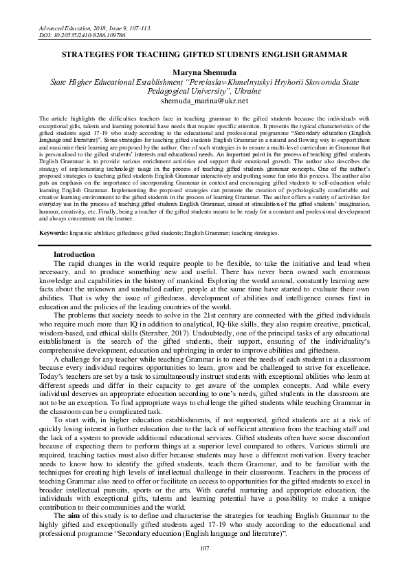 (PDF) Strategies for Teaching Gifted Students English Grammar