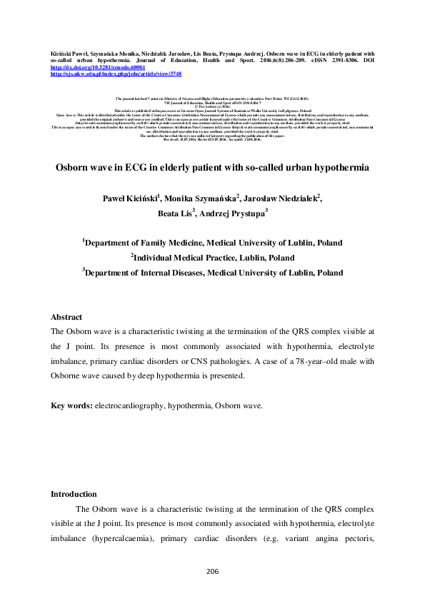 (PDF) Osborn Wave In Ecg In Elderly Patient With So-Called Urban ...