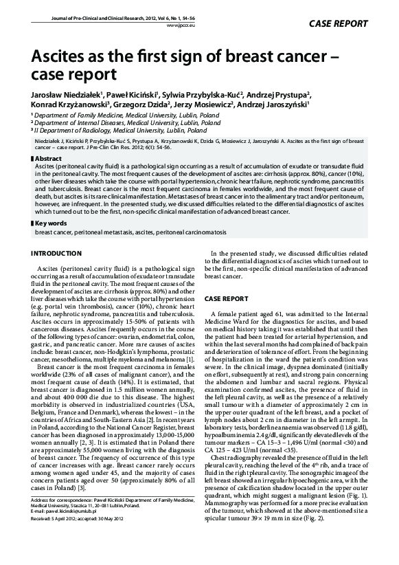 (PDF) Ascites as the first sign of breast cancer – case report