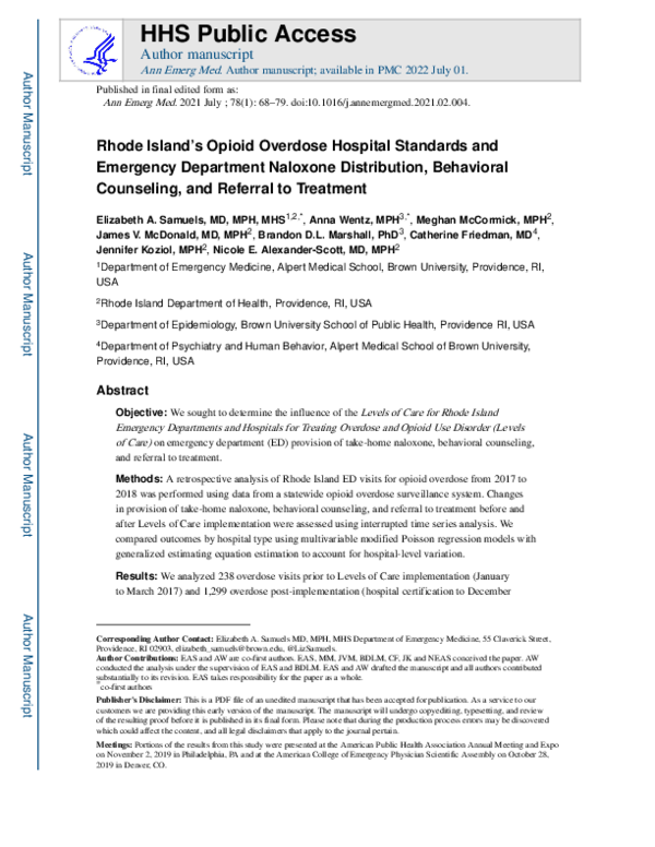 (PDF) Rhode Island's Opioid Overdose Hospital Standards and Emergency ...
