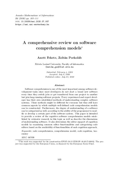 Pdf A Comprehensive Review On Software Comprehension Models