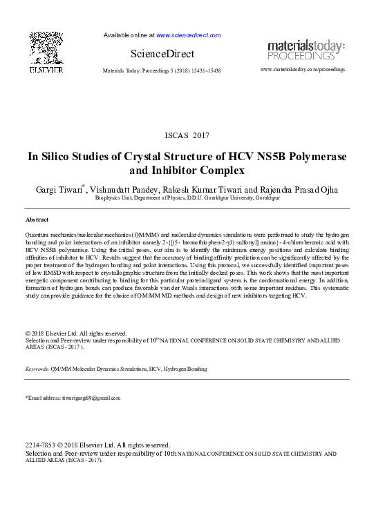 (PDF) HCV NS5B Polymerase: In Silico Study of Inhibitor Binding