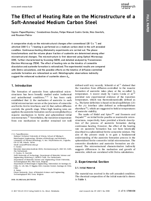 Pdf The Effect Of Heating Rate On The Microstructure Of A Soft Annealed Medium Carbon Steel