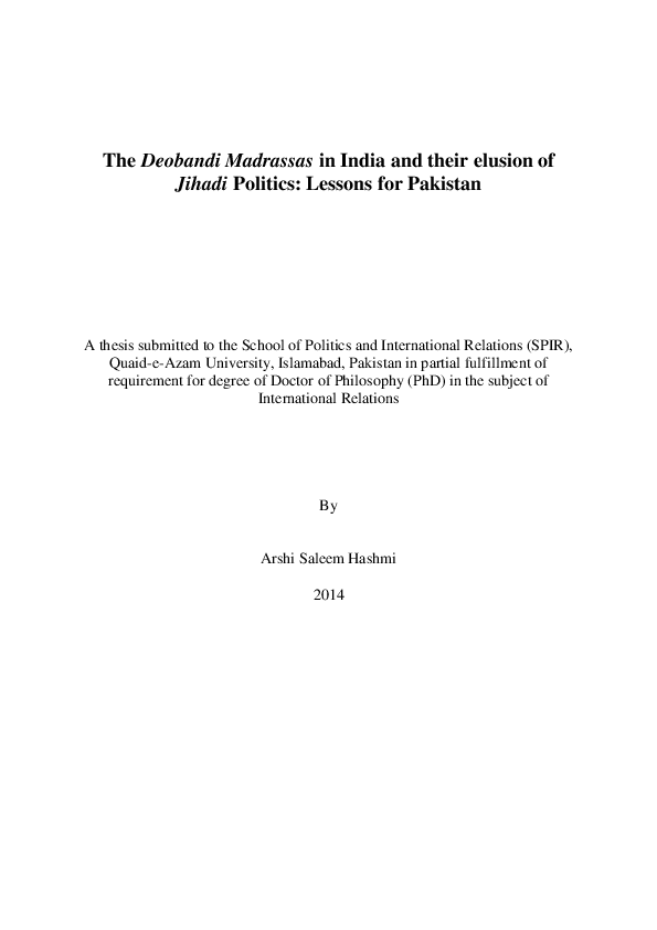 (PDF) The Deobandi Madrassas In India And Their Elusion Of Jihadi ...