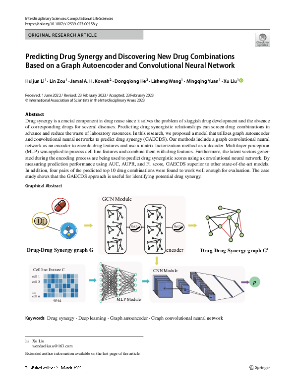 Pdf Predicting Drug Synergy And Discovering New Drug Combinations Based On A Graph Autoencoder 