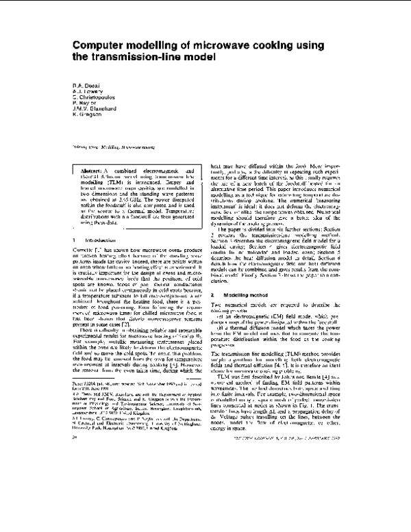 (PDF) Computer modelling of microwave cooking using the transmission ...