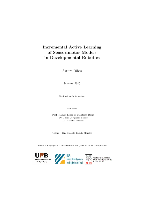 (PDF) Incremental active learning of sensorimotor models in developmental robotics | Arturo ...