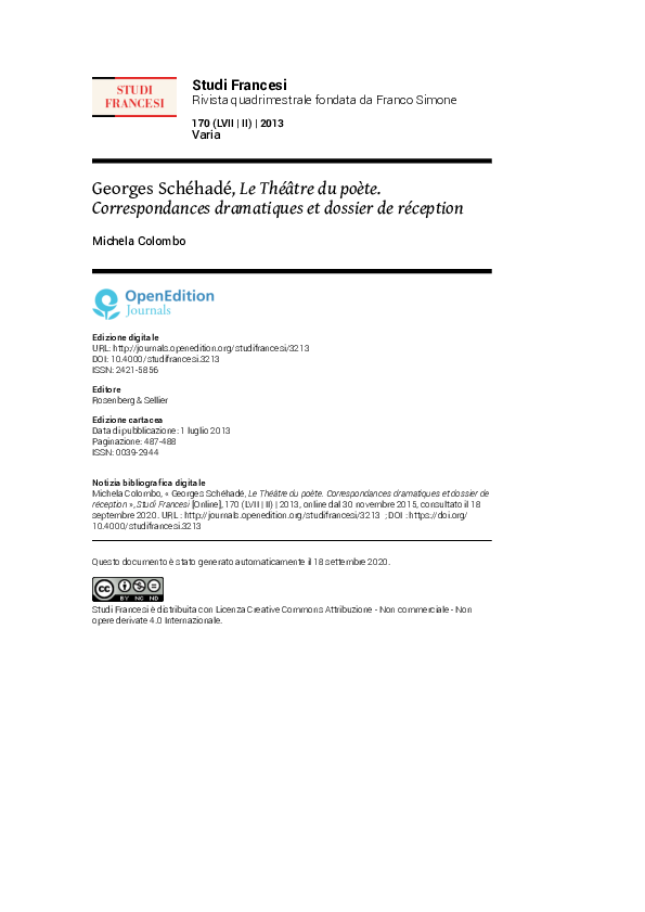 (PDF) Georges Schéhadé, Le Théâtre du poète. Correspondances dramatiques et dossier de réception