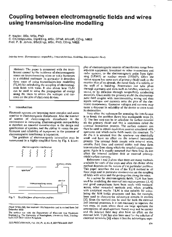 (PDF) Coupling between electromagnetic fields and wires using transmission-line modelling