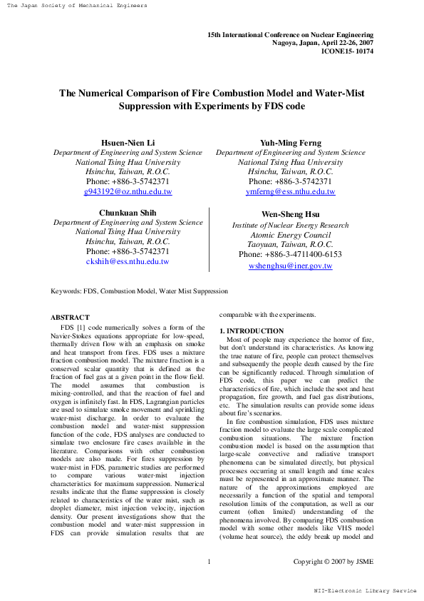 (PDF) ICONE15-10174 The Numerical Comparison of Fire Combustion Model ...