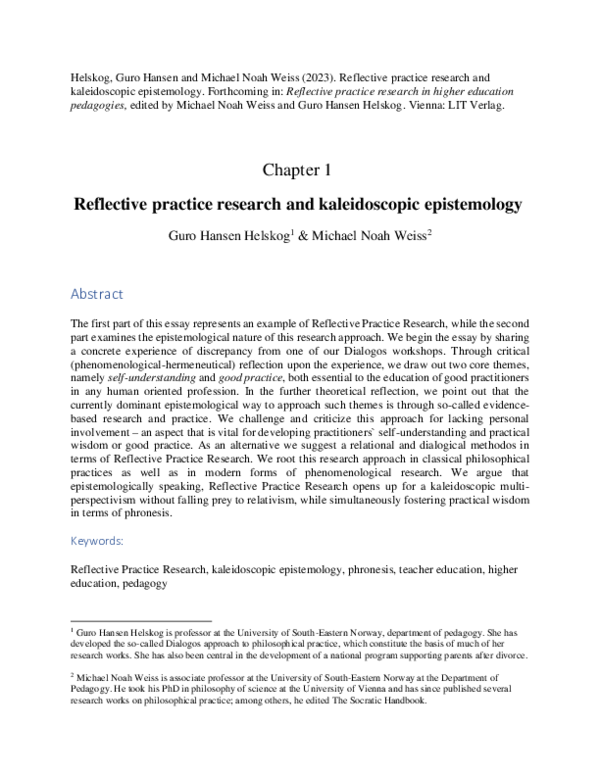 (PDF) Reflective practice research and kaleidoscopic epistemology