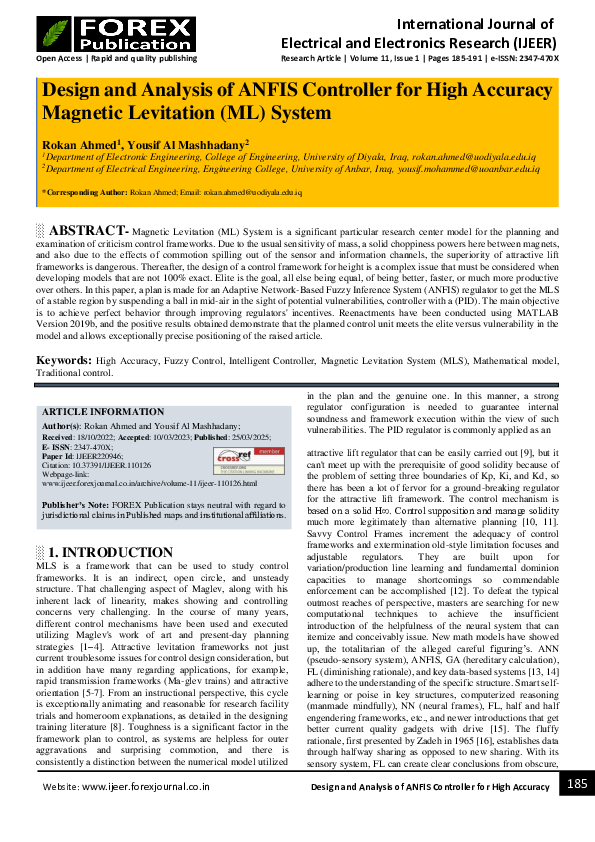 (PDF) Design and Analysis of ANFIS Controller for High Accuracy Magnetic Levitation (ML) System