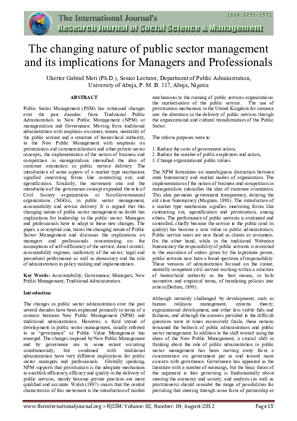 (PDF) The Changing Nature of Public Sector Management and Its ...