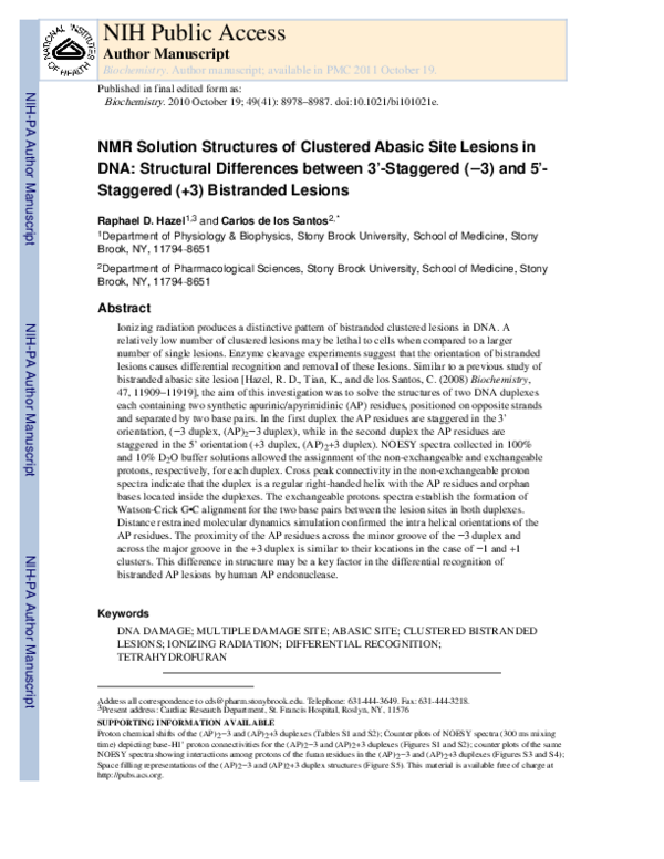 (PDF) NMR Solution Structures of Clustered Abasic Site Lesions in DNA ...