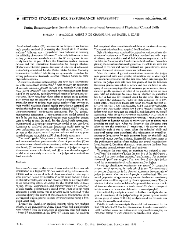 (PDF) Setting Standards for Performance Assessment