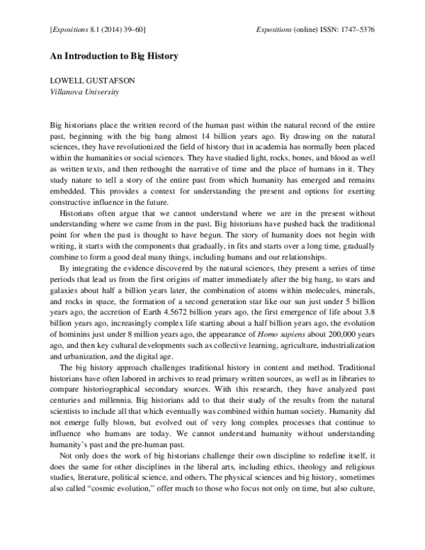 (PDF) Introduction to Big History