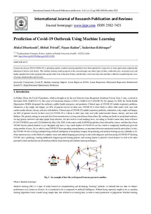 (PDF) Prediction of Covid-19 Outbreak Using Machine Learning