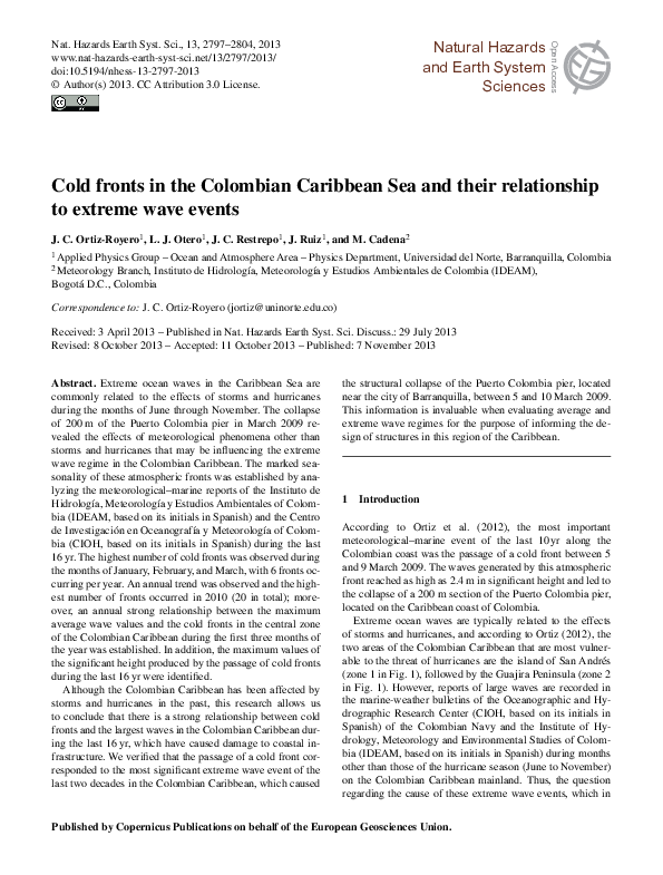 (PDF) Cold fronts in the Colombian Caribbean Sea and their relationship ...