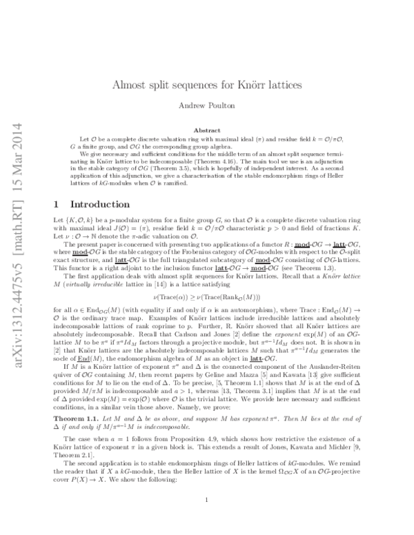 (PDF) Almost split sequences for Knorr lattices