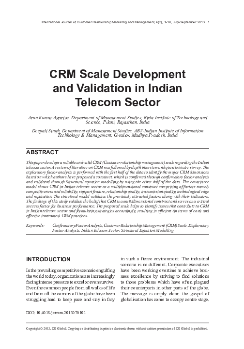 (PDF) CRM Scale Development and Validation in Indian Telecom Sector