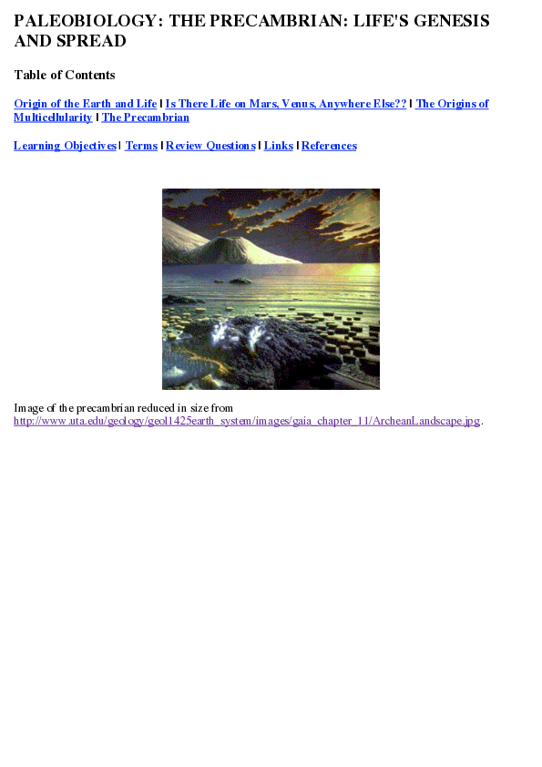 (PDF) Paleobiology: The Precambrian: Life's Genesis and Spread