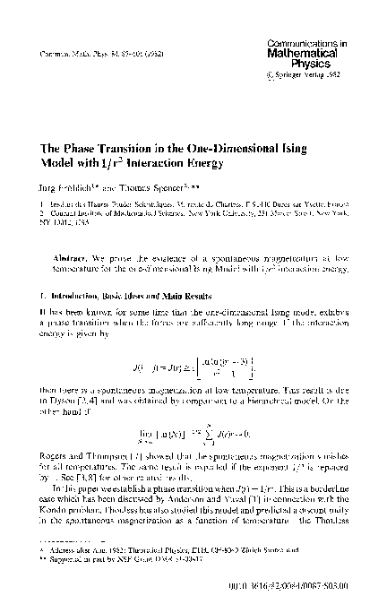 (PDF) The phase transition in the one-dimensional Ising Model with 1/r 2 interaction energy