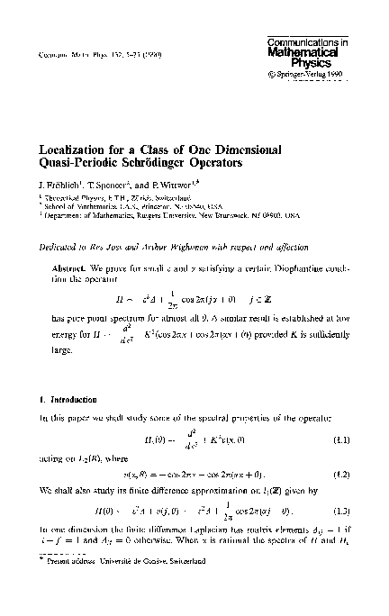 Pdf Localization For A Class Of One Dimensional Quasi Periodic