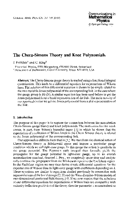 Pdf The Chern Simons Theory And Knot Polynomials