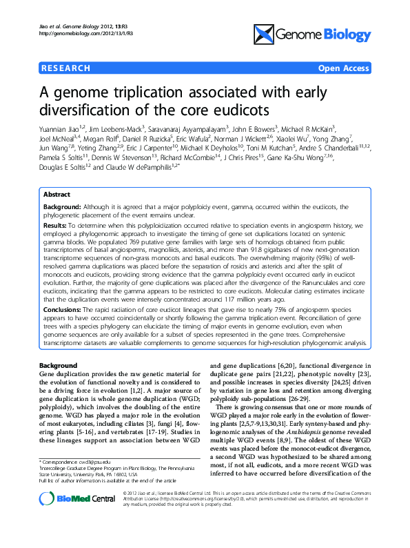 (PDF) A genome triplication associated with early diversification of ... (PDF) A genome triplication associated with early diversification of ...