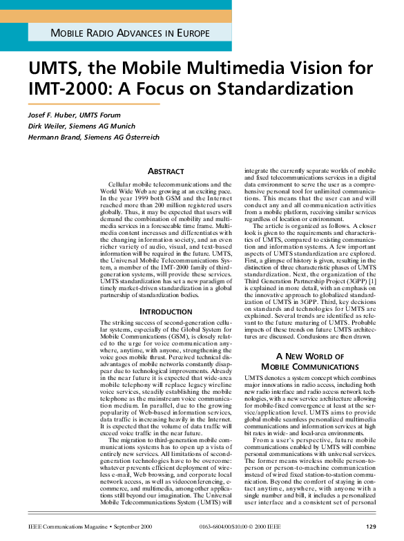 (PDF) UMTS, the mobile multimedia vision for IMT 2000: a focus on standardization