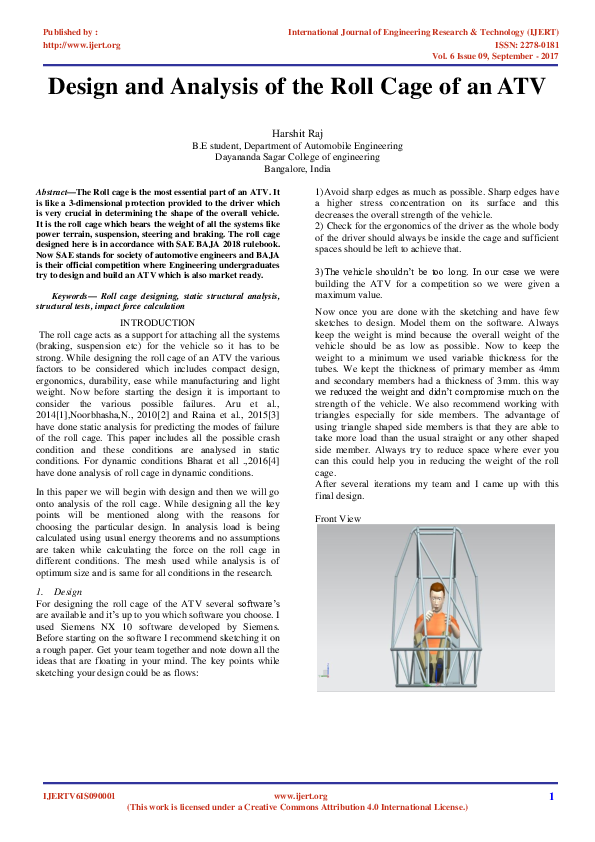 (PDF) Design and Analysis of the Roll Cage of an ATV