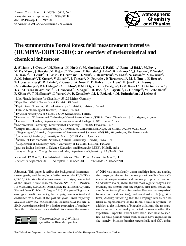 (PDF) The summertime Boreal forest field measurement intensive (HUMPPA ...