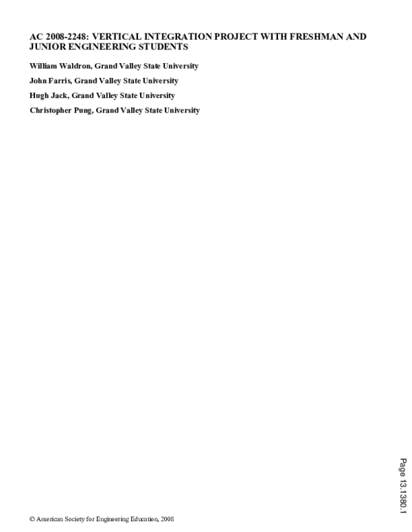 (PDF) Vertical Integration Project With Freshman And Junior Engineering Students
