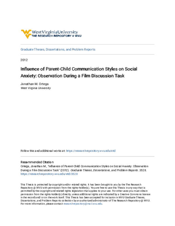 (PDF) Influence of Parent-Child Communication Styles on Social Anxiety: Observation During a ...