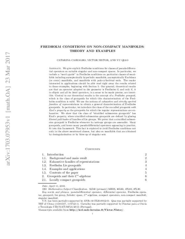 (PDF) Fredholm Conditions on Non-compact Manifolds: Theory and Examples
