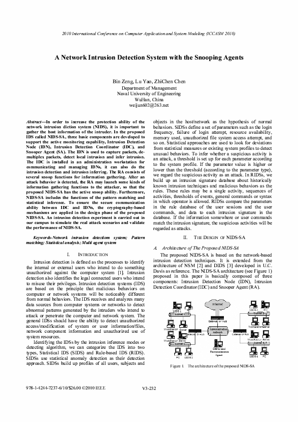 (PDF) A network intrusion detection system with the snooping agents