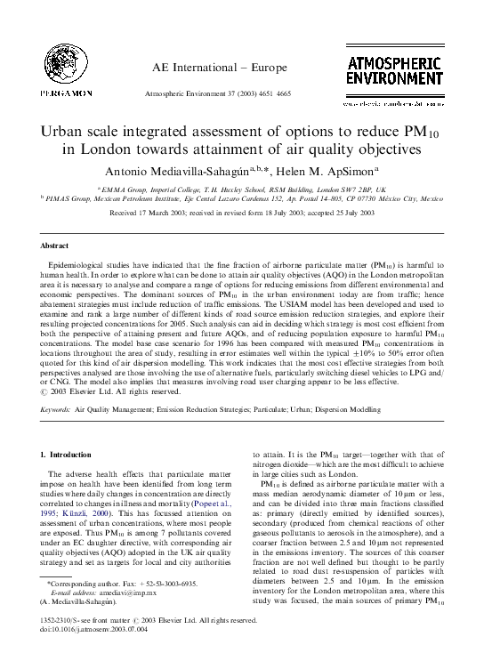 (PDF) Urban scale integrated assessment of options to reduce PM10 in ...