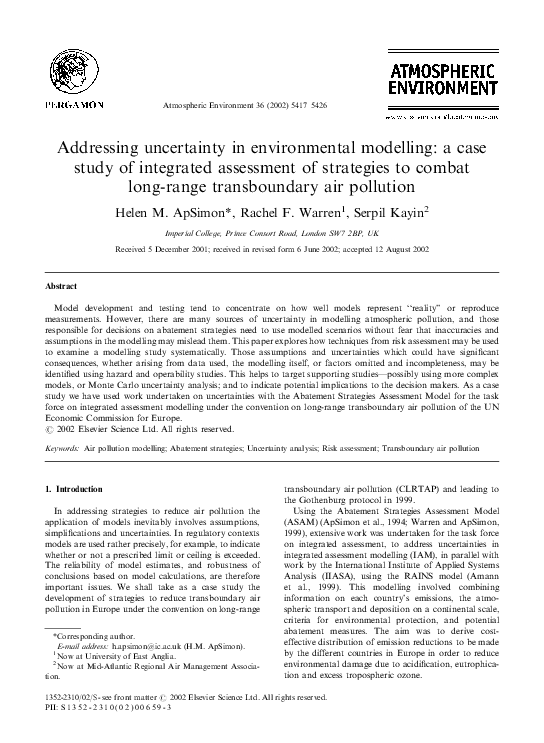 (PDF) Addressing uncertainty in environmental modelling: a case study ...