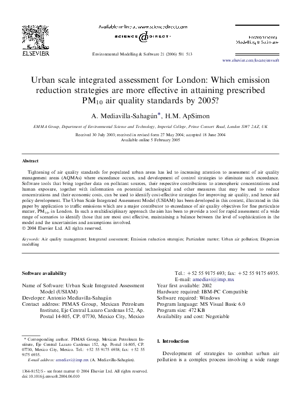 (PDF) Urban scale integrated assessment for London: Which emission ...