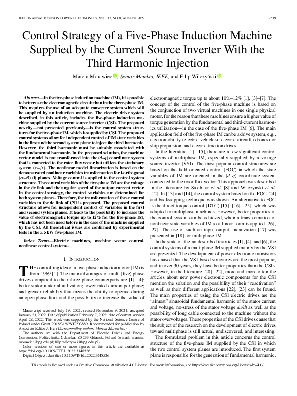 (PDF) Control Strategy of a Five-Phase Induction Machine Supplied by the Current Source Inverter ...