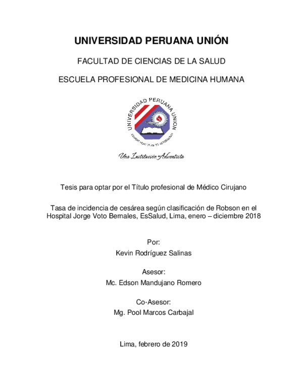 (PDF) Tasa de incidencia de cesárea según clasificación de Robson en el ...