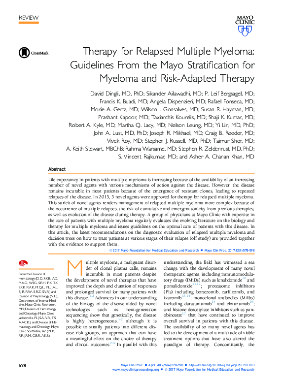 (PDF) Therapy for Relapsed Multiple Myeloma: Guidelines From the Mayo ...