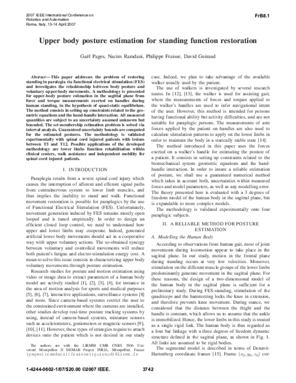 Pdf Upper Body Posture Estimation For Standing Function Restoration David Guiraud